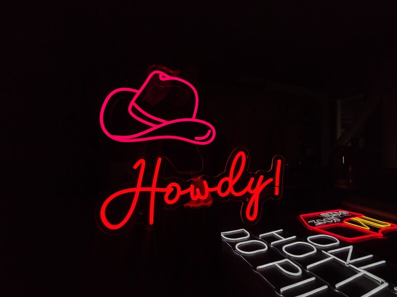 Howdy Neon Sign, Led Cowboy Hat Sign, Western Led Sign, North American ...