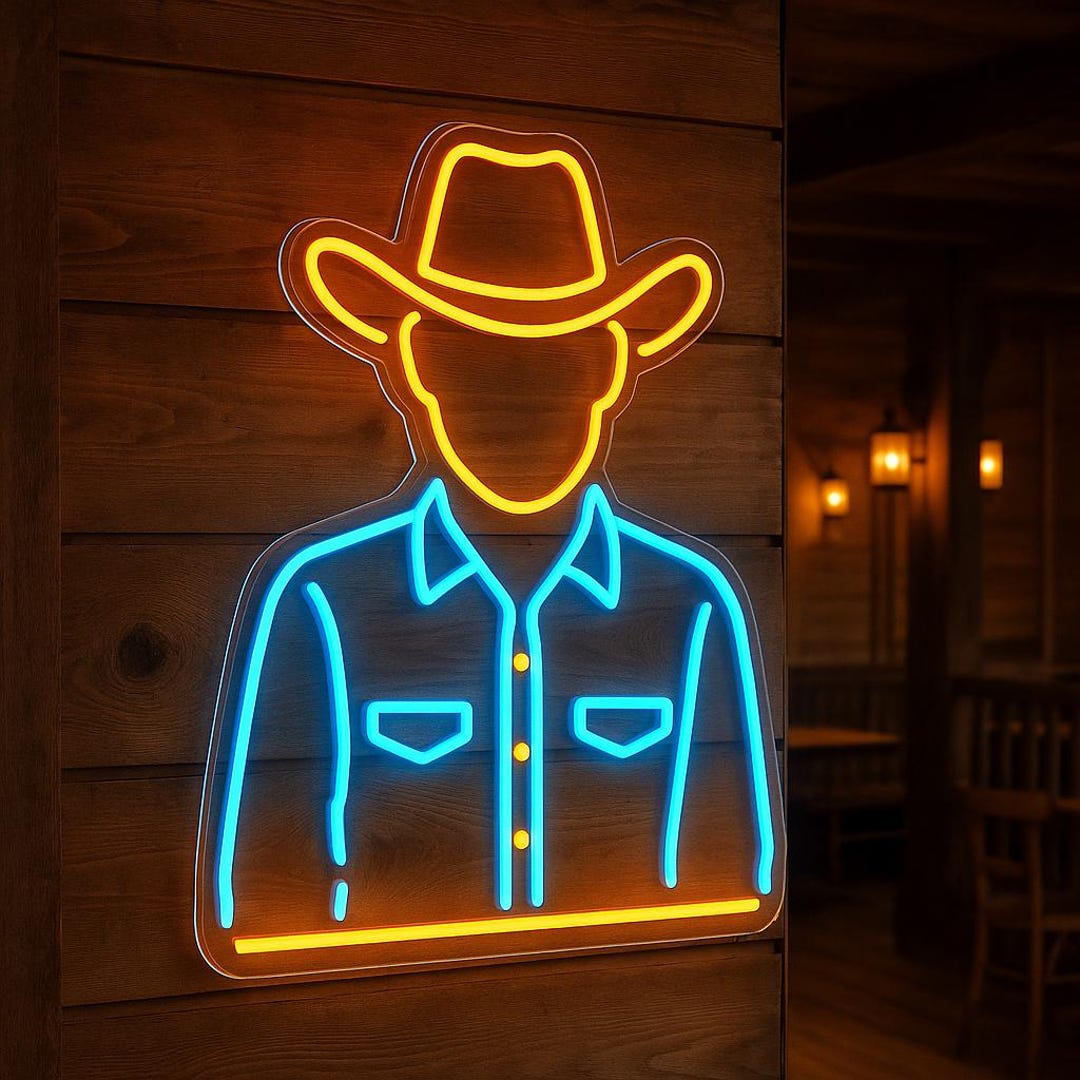 Cowboy Neon Sign. LED Western Decor. Wild West Led Sign. Cowboy With ...