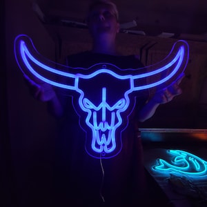 Bull Skull Neon Sign, Cow Skull Led Neon, Animal With Horns Light Sign ...