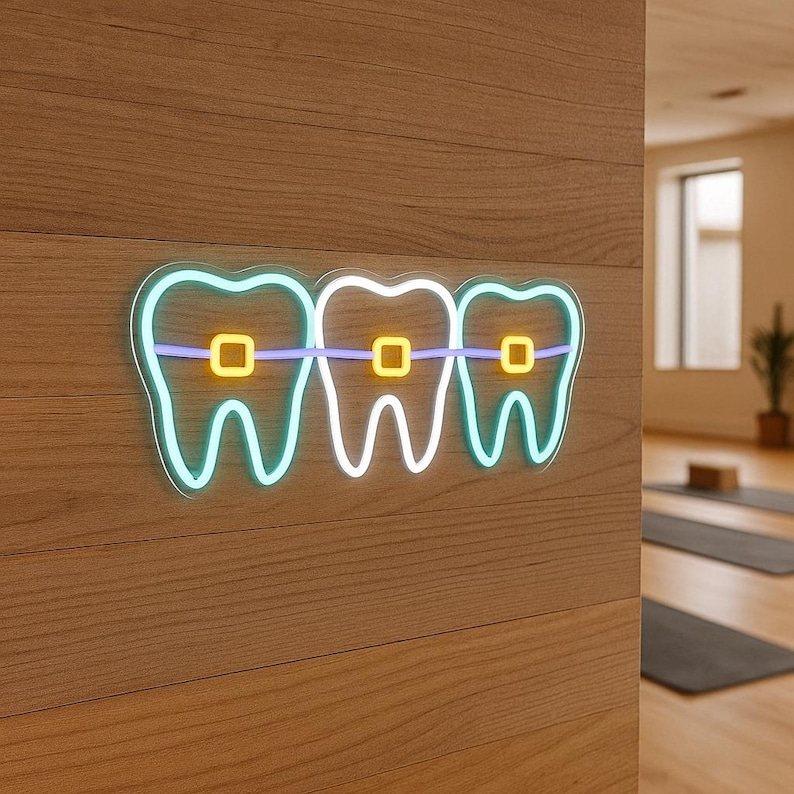Tooth With a Brace Neon Sign. Teeth Braces Led Neon. Dental Braces Led ...