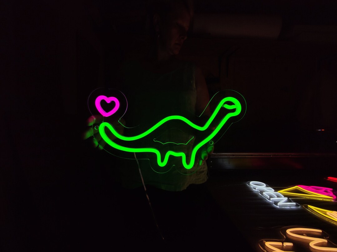 Dinosaur Neon Sign, Dinosaur With a Heart Led Sign, Custom Nursery ...