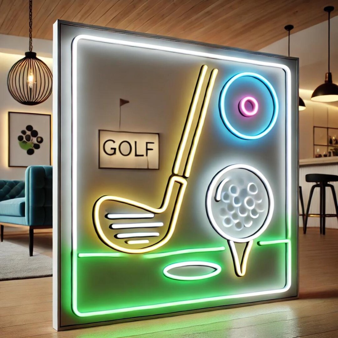 Custom Neon Golf Sign. Golf Ball, Hole With Flag, Golf Club, Flying ...