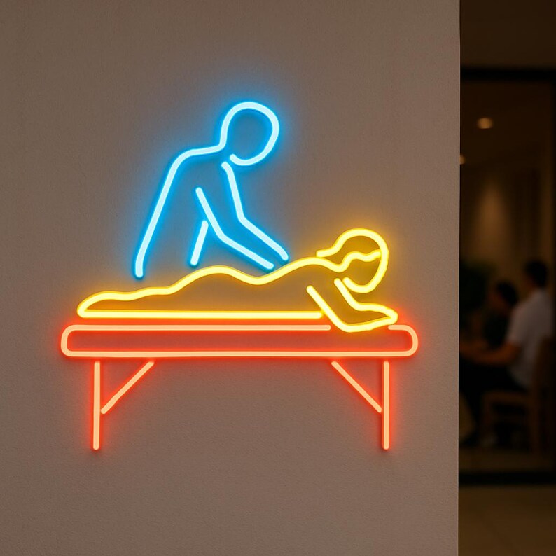 Spa and Massage Salons Neon Sign. Woman Light. Lotus and Candle Led ...