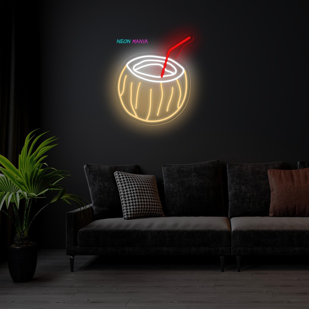 Coconut LED Neon Sign. Coconut With Straw Sign. Perfect Tropical Decor ...