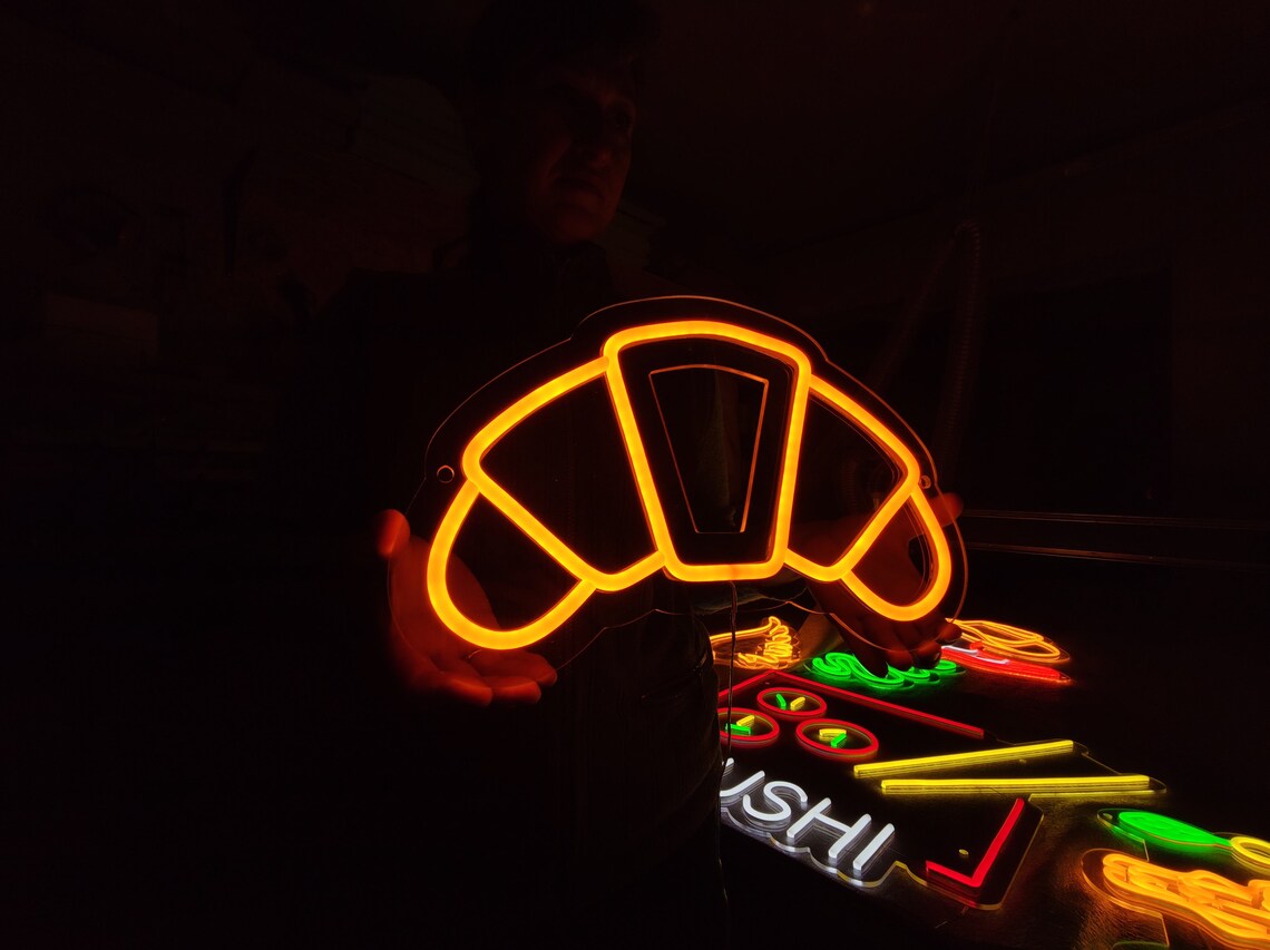 Croissant Neon Sign Croissant Led Neon Sign Bakery Neon - Etsy