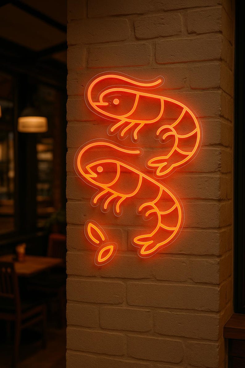 Shrimp Neon Sign. Shrimp With Lemon Sign. Seafood Restaurant LED Decor ...