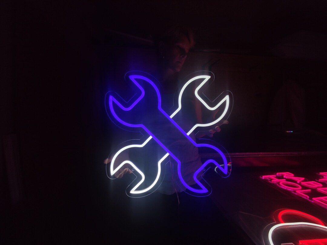 Wrenches Neon Sign, Gear Wrench Led Light, Repair Service Light Sign ...