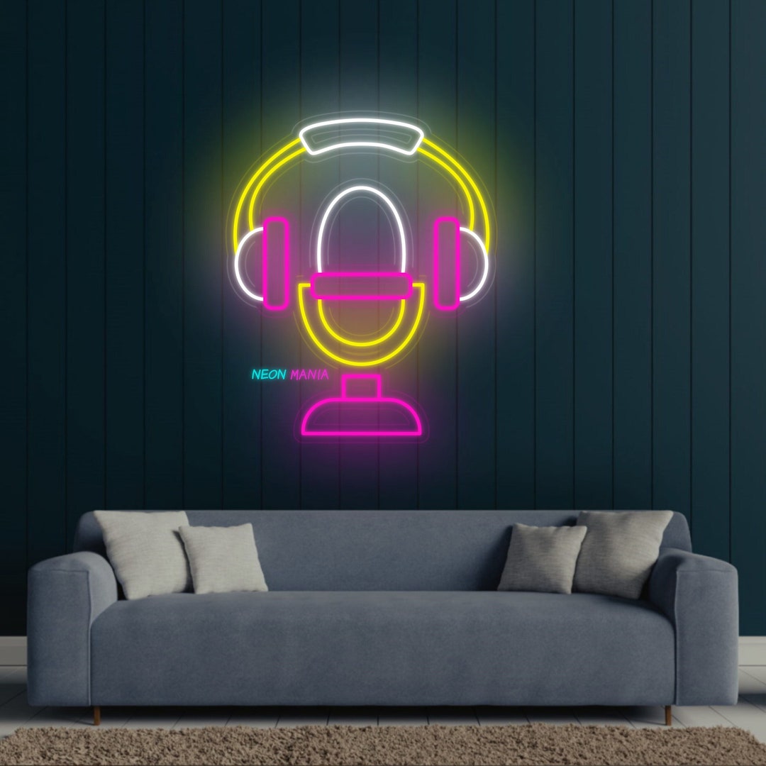 Headphones and Microphone Neon Sign, Custom Radio Neon Light, on Air ...