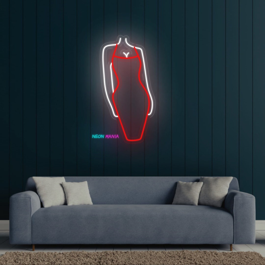 Cloth Neon Sign, Woman Neon Sign, Woman in Evening Dress Led Light ...