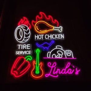 Tire Service Neon Sign, Car Wheel With Fire Led Light, Car Service Neon ...