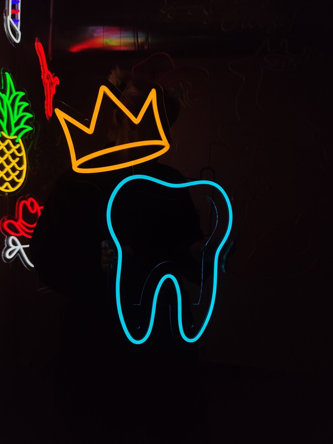 Tooth Neon Sign, Tooth With a Crown Led Neon, Medicine Led Light ...