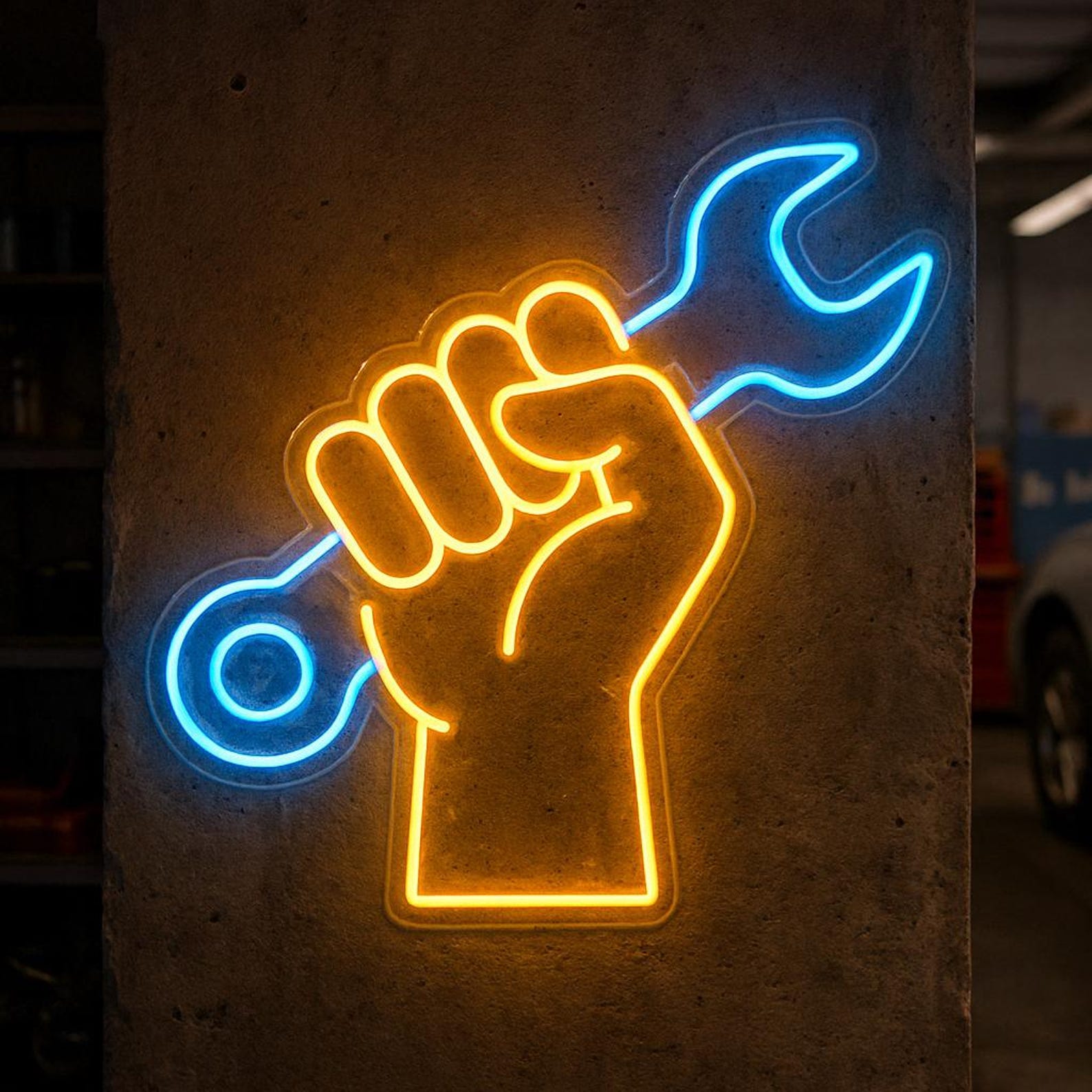 Wrench Neon Sign. Gear Wrench Led Light. Repair Service Light Sign ...