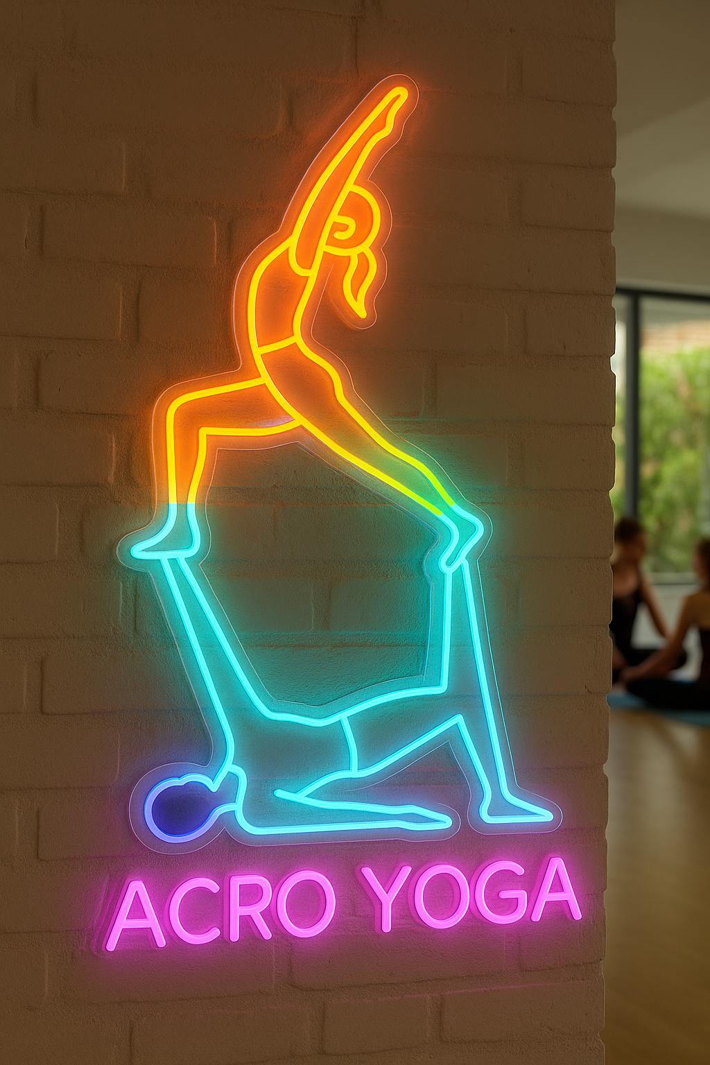 Acro Yoga Neon Sign. Man and Woman Performing Aerial Exercises LED ...