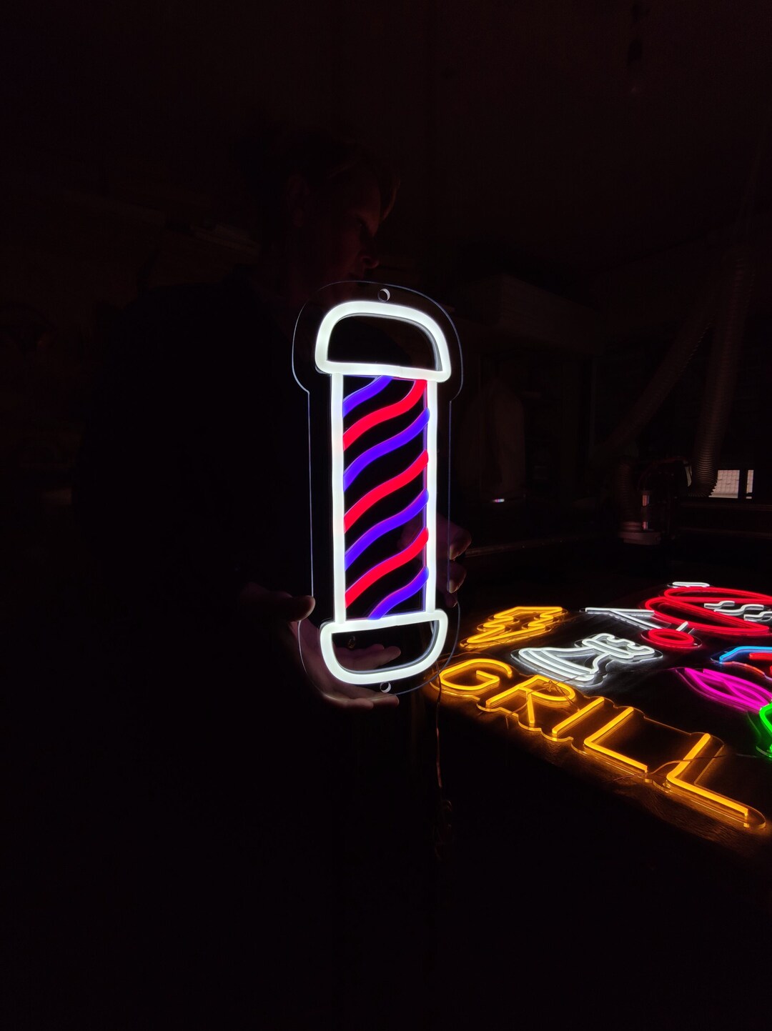 Barbers Pole Neon Sign, Barber's Pole Led Sign, Hairdressing Salon Led ...