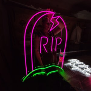 Grave RIP Neon Sign, RIP Led Light, Headstone Neon Light, Halloween ...
