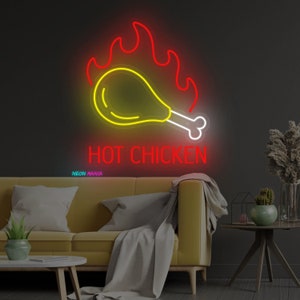 Hot Chicken Neon Sign, Chicken Leg Neon Light, Fried Chicken Leg Light ...