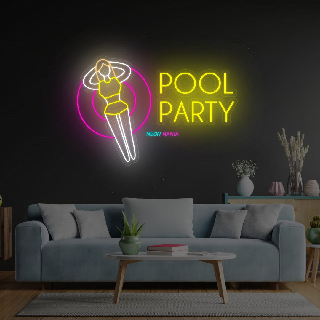 Pool Party Neon Sign, Woman on a Swim Ring Led Light, Swimming Circle ...