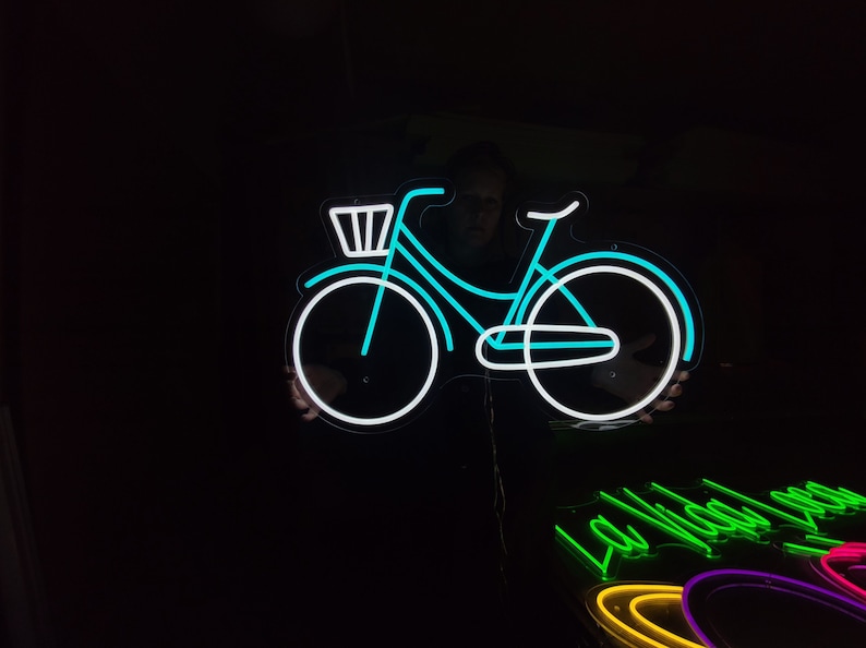 Bike Neon Sign, Bicycle Led Neon, Bicycle With a Basket in Front Led ...