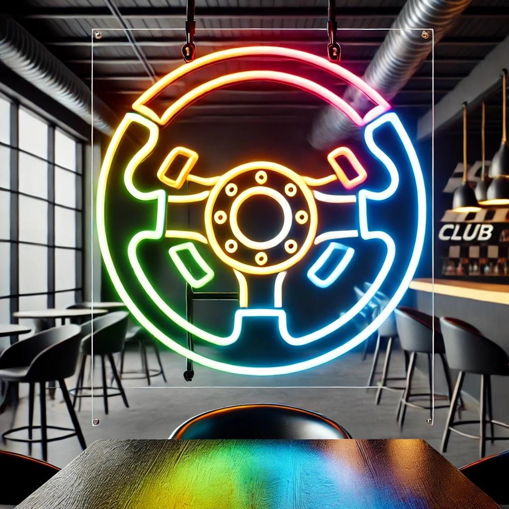 Custom Neon Sign Auto Racing. Helmet, Sports Car Steering Wheel ...