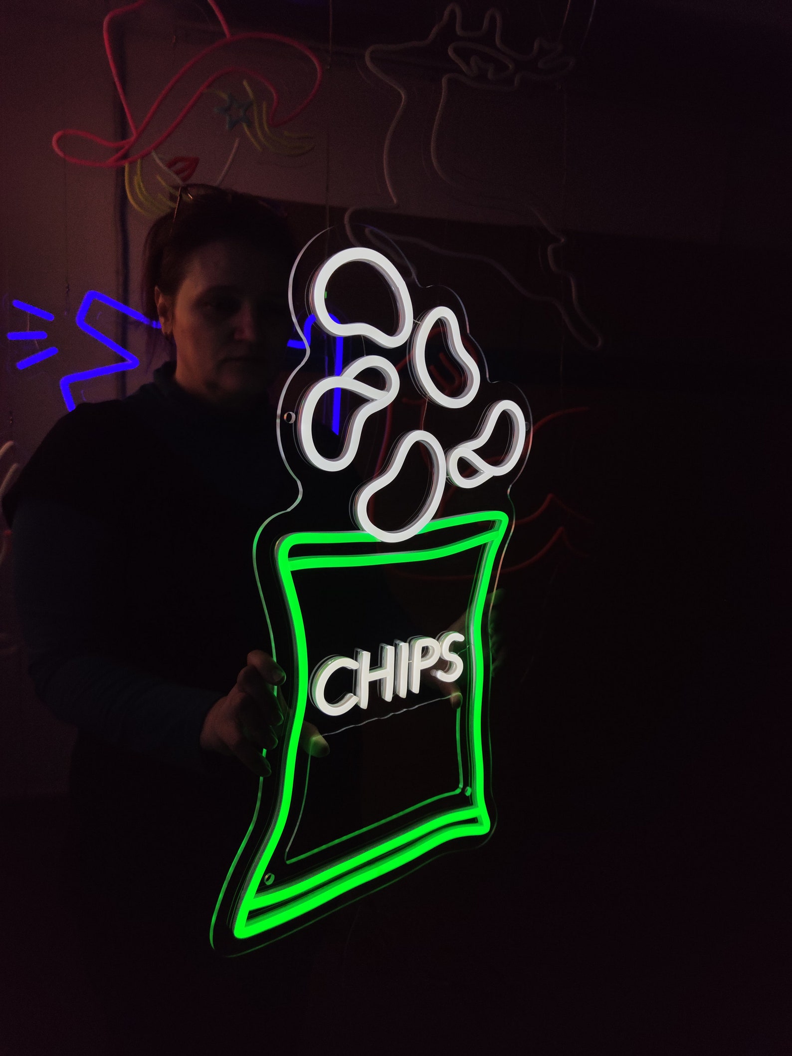 Chips Neon Sign, Crisps Led Light, Potato Chips Bag Neon Light, Chips ...