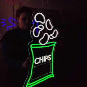 Chips Neon Sign, Crisps Led Light, Potato Chips Bag Neon Light, Chips ...