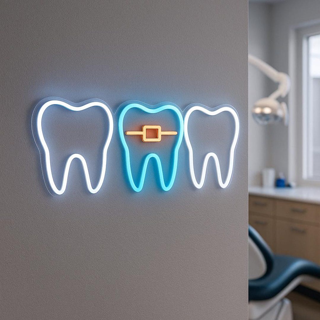 Tooth With a Brace Neon Sign. Teeth Braces Led Neon. Dental Braces Led ...