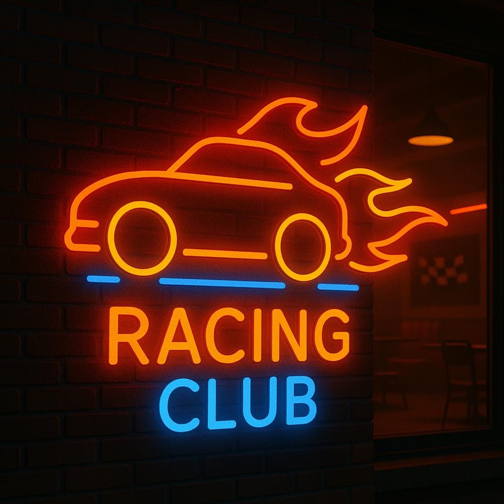 Custom Neon Car Racing Sign. Race Car, Wheel, Karting, Winner's Wreath ...