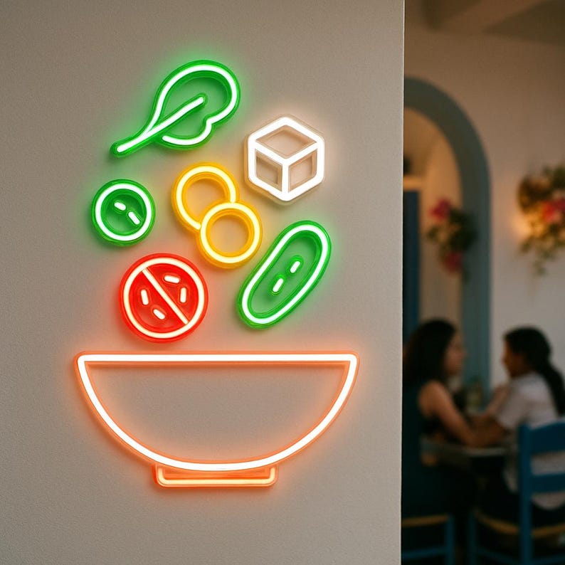 Greek Horiatiki Salad Neon Sign. Restaurant Light. Greek Cuisine Led ...