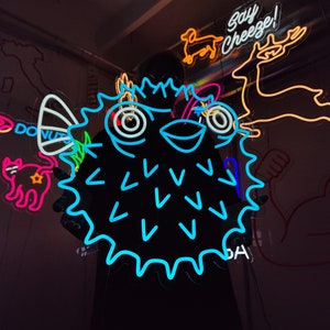 Puffer Fish Neon Sign, Fish Led Sign, Blowfish Light Sign, Fugu Led ...