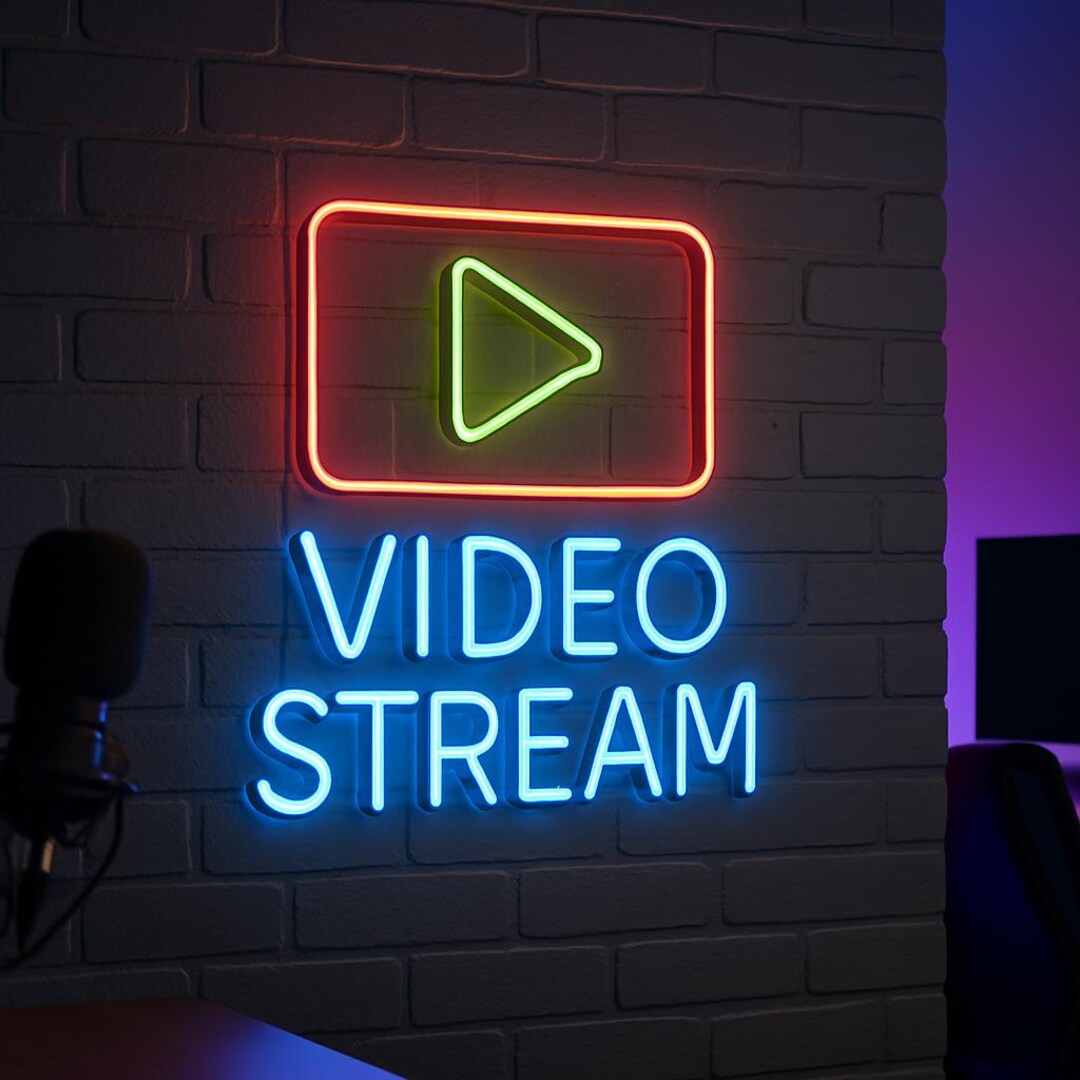 Streaming Studio Neon Sign. Webcam and LIVE, Streamer With Microphone ...
