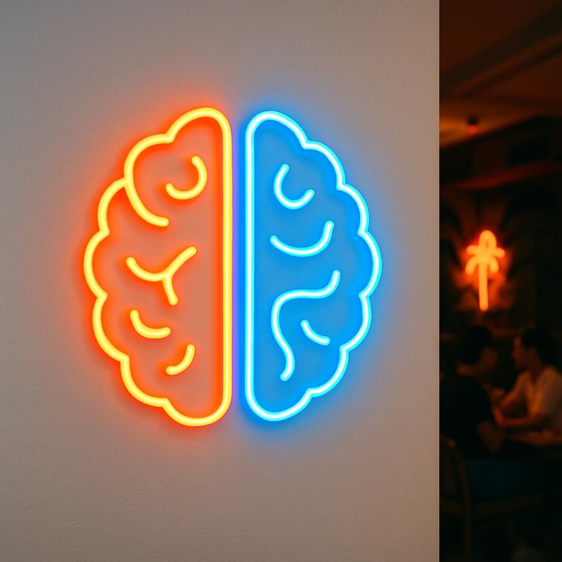 Brain Divided Into Two Hemispheres Neon Sign. Neurological Clinics ...
