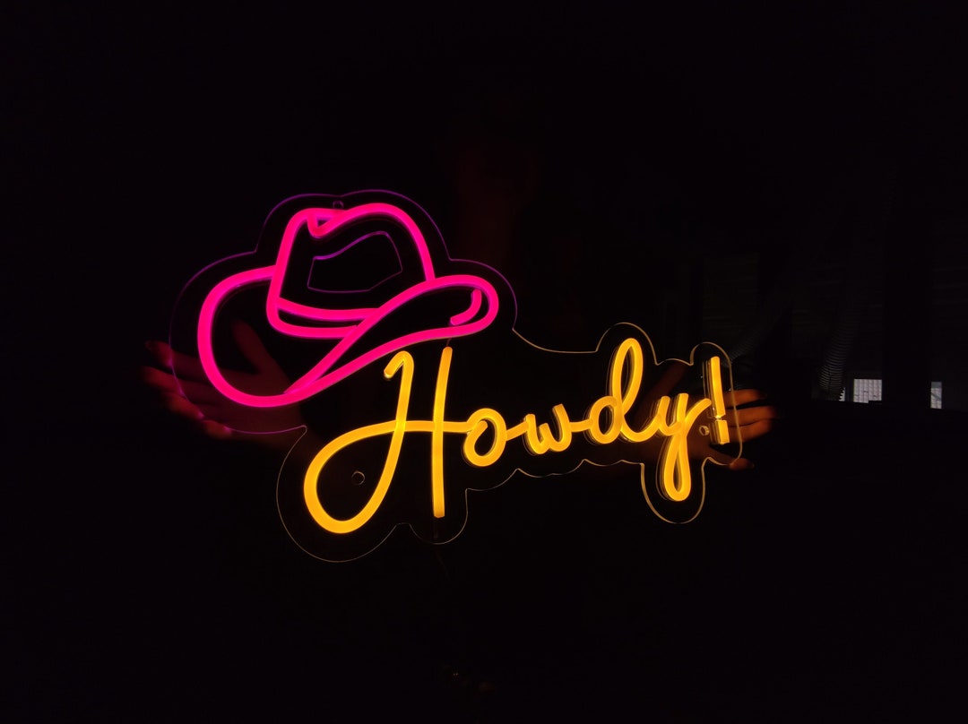 Howdy Neon Sign, Led Cowboy Hat Sign, Western Led Sign, North American ...