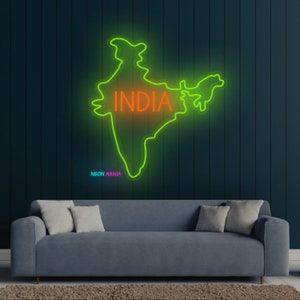 India Map Neon Sign, Republic of India Led Neon, Custom Country South ...