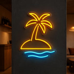 Island Neon Sign. Desert Island Led Light. Palm Tree Led Sign. Sunset ...
