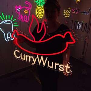 Currywurst Neon Sign, Sausage With a Fire Led, Sausages in Tomato Sauce ...