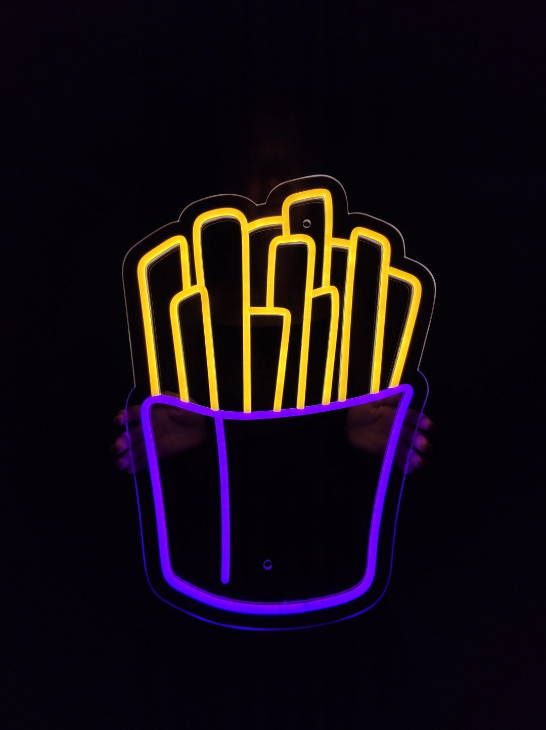 French Fries Neon Sign, Fried Potato Chips Neon Light, French Fries in ...