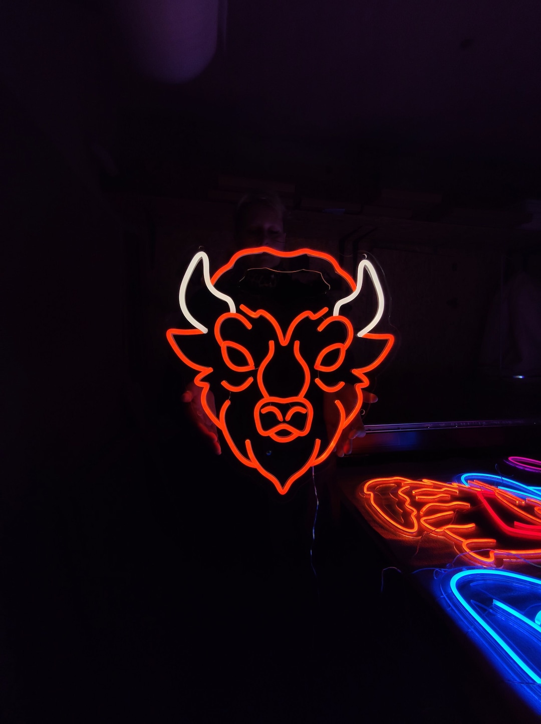 Bison Neon Sign, Bison Head Led Neon, Buffalo Light Sign, Animal Sign ...