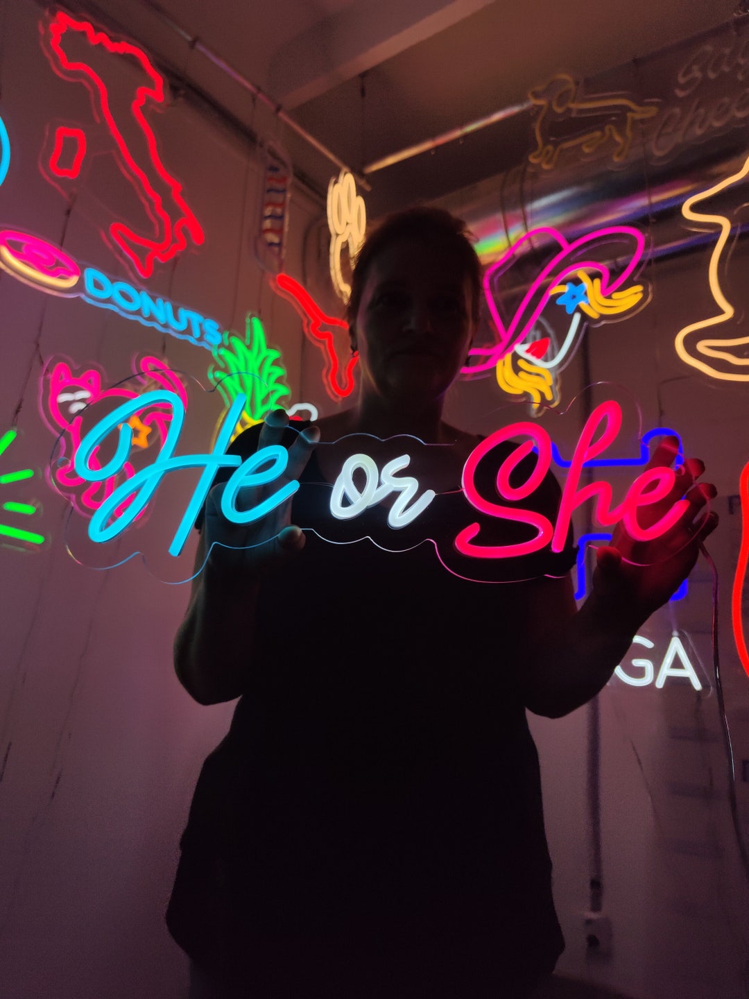 He or She Neon Sign, Baby Shower Led Light, Gender Reveal Party ...