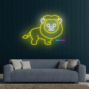 Lion Cub Neon Sign, Baby Lions Led Neon, Animal Led Light, Wild Animal ...