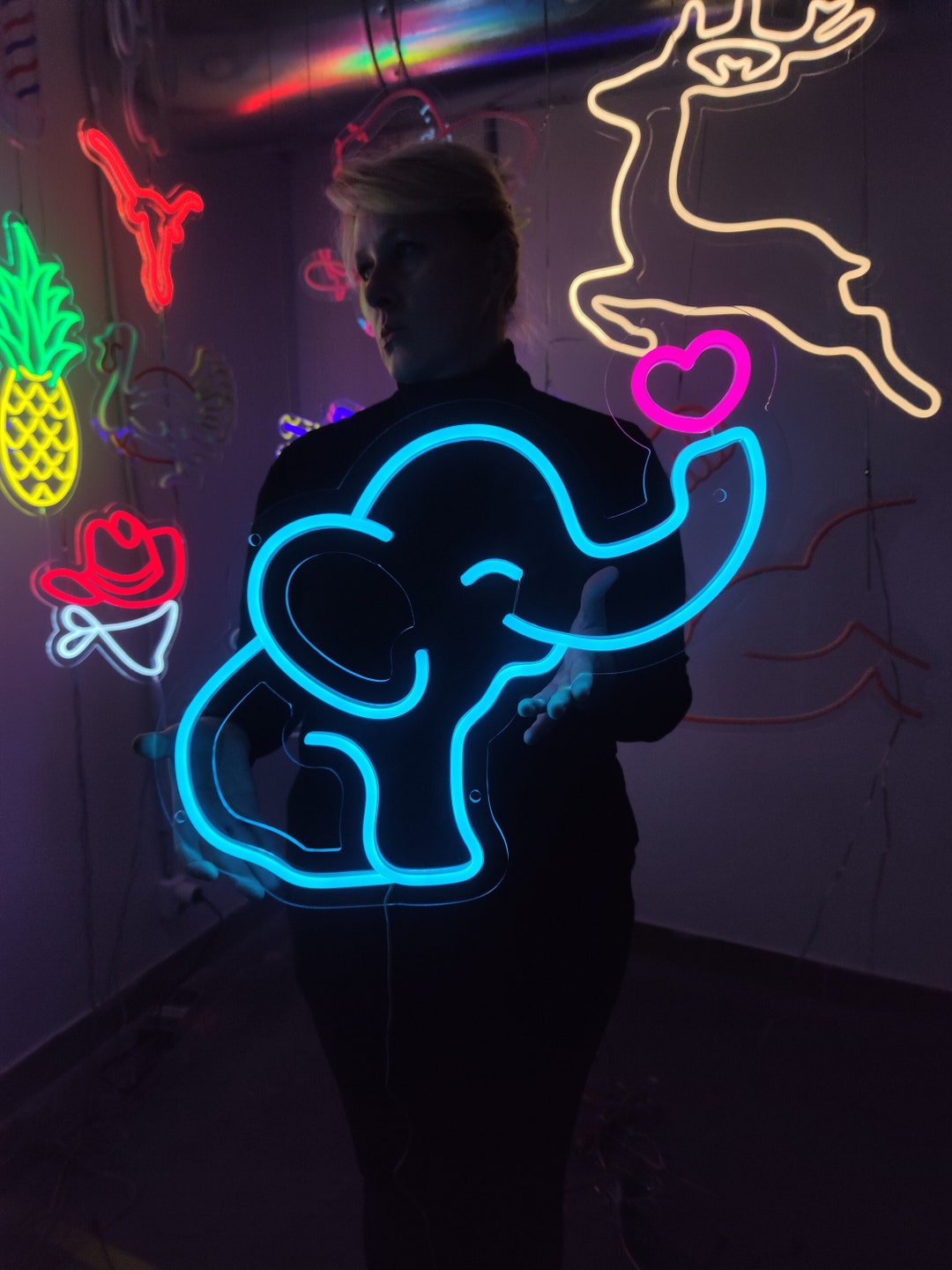 Elephant Neon Sign, Cute Baby Elephant Light Sign, Animal Baby Led Neon ...