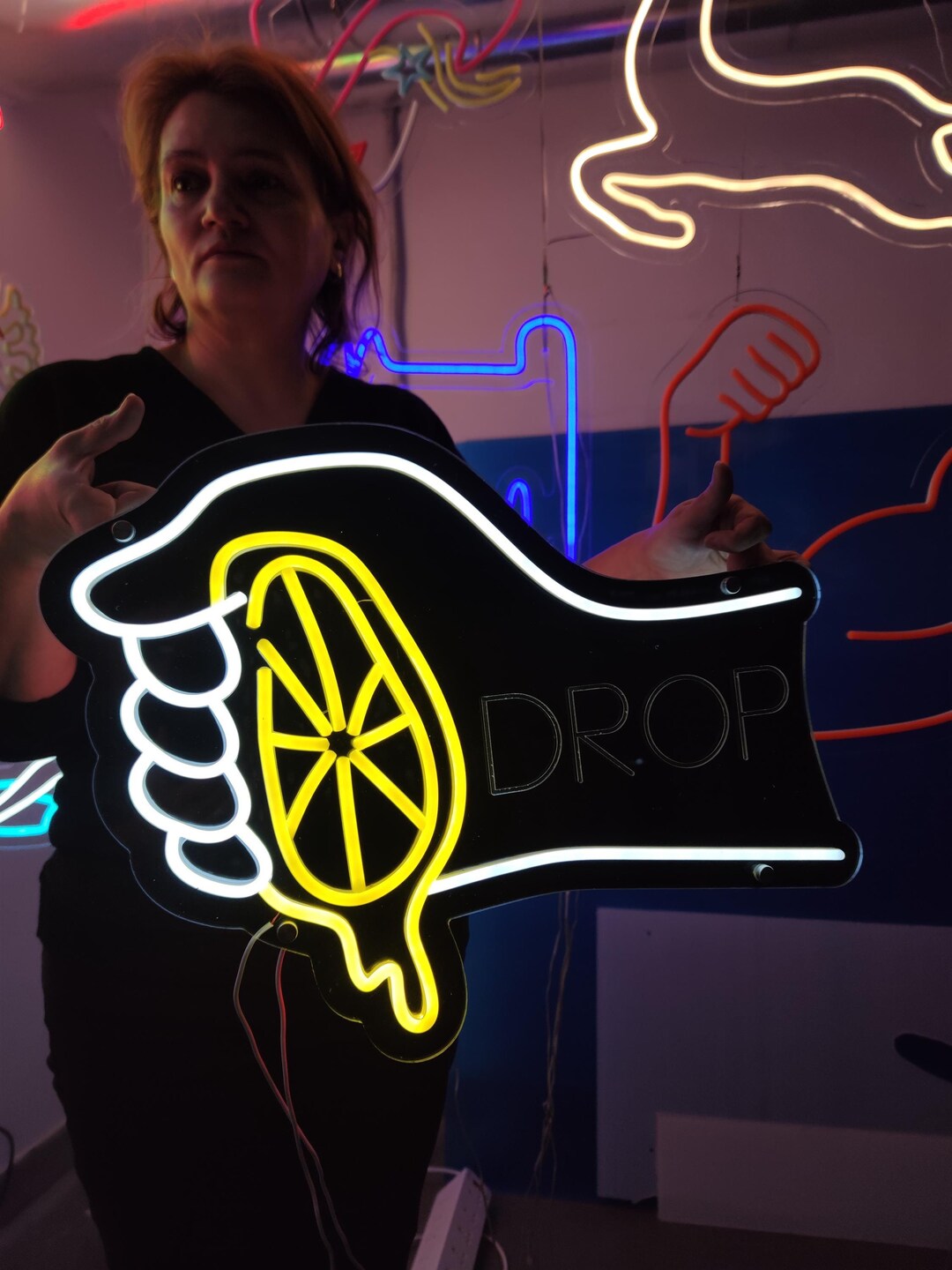 Double Sided Neon Sign With Black Acrylic Back and Engraving. Squeezed ...
