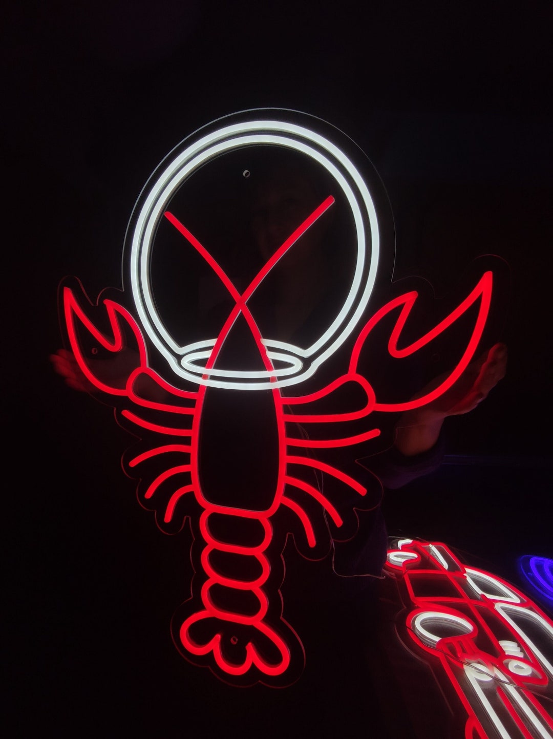 Lobster With Helmet Neon Sign, Crayfish Lights, Ocean Animals Led Sign ...