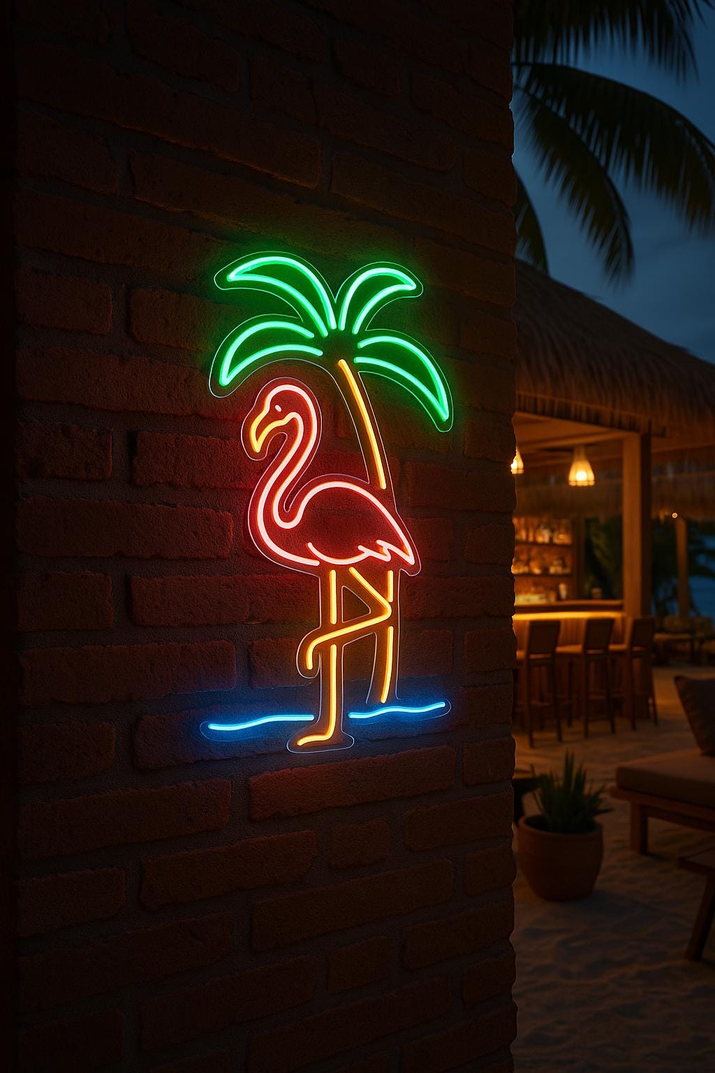 Flamingo Under a Palm Tree Neon Sign. Flamingo on the Island Led Light ...