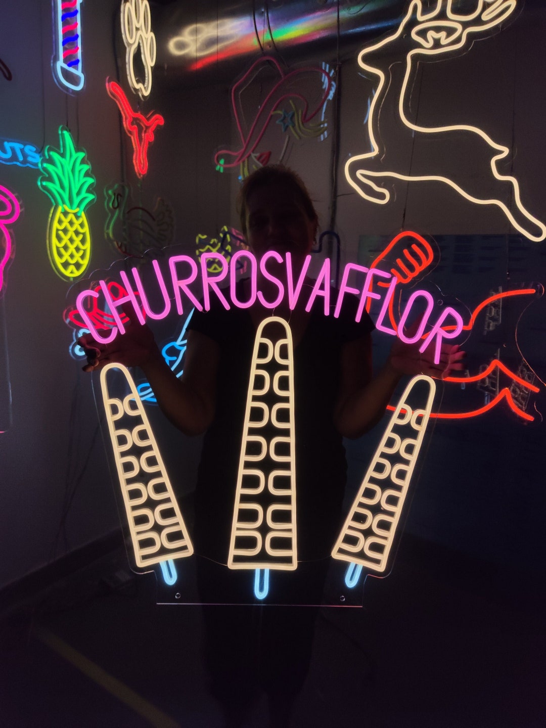 Churrosvåfflor Neon Sign. Lolly Waffle Led Sign. Belgian Waffle Neon ...
