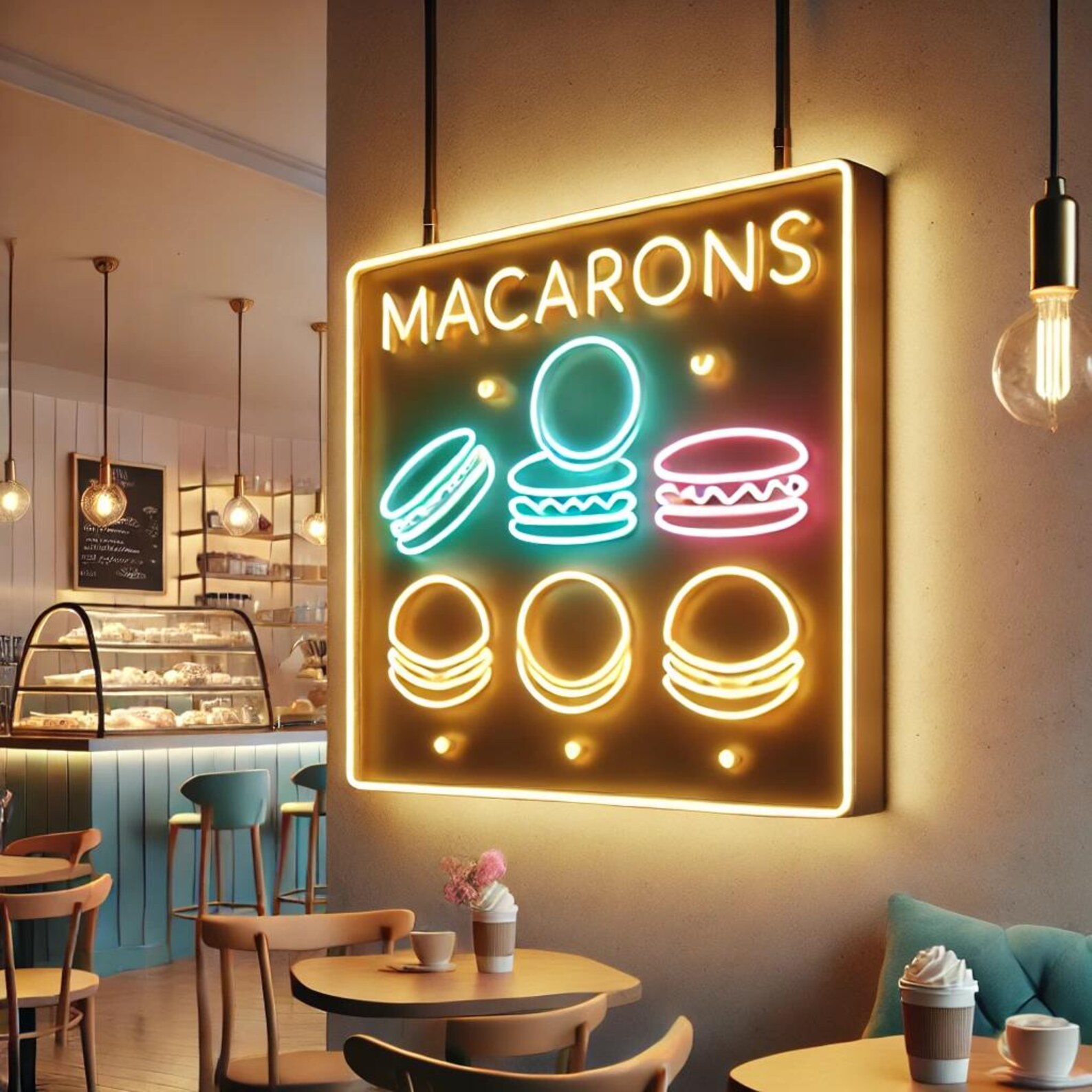 Custom Sweets Neon Sign. Cake, Cookies, Macarons, Spoon With Cream ...