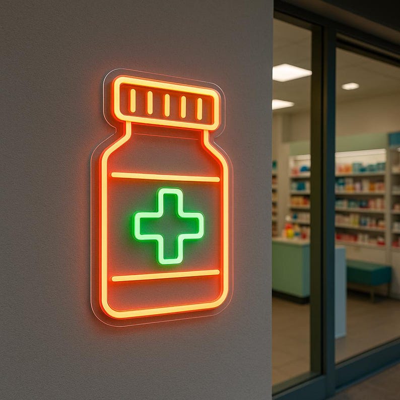 Medicine Bottle Neon Sign. LED Pharmacy Decor. Medicine Neon Decor ...