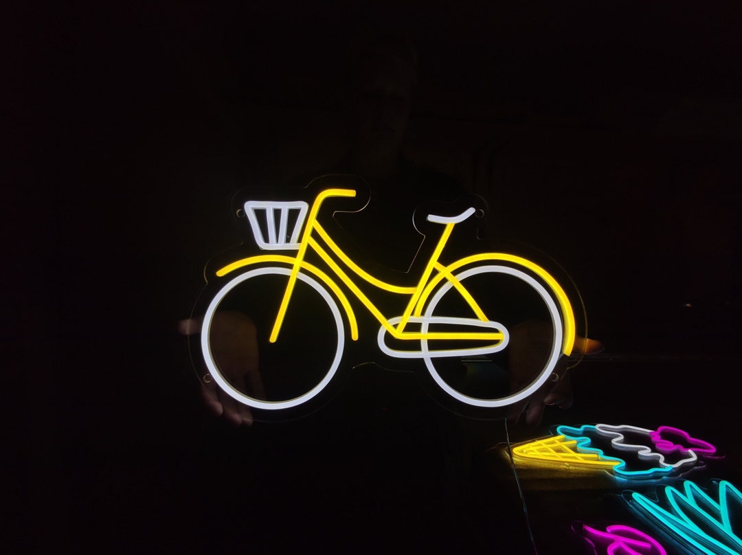 Bike Neon Sign, Bicycle Led Neon, Bicycle With a Basket in Front Led ...