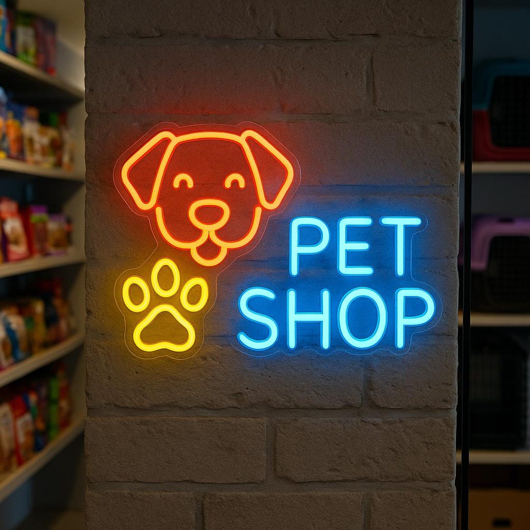 Pet Shop Neon Sign. Paws, Doggy Bone, Dog, Cat, Heart and Paw Led Decor ...