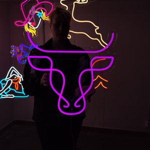 Bull Neon Sign, Bull Head Led Neon, Bull Light Sign, Animal Sign, Texas ...