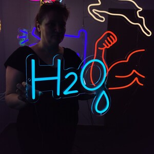 H2O Neon Sign, Water Molecule Neon Light, Drop Led Light, Custom Water ...